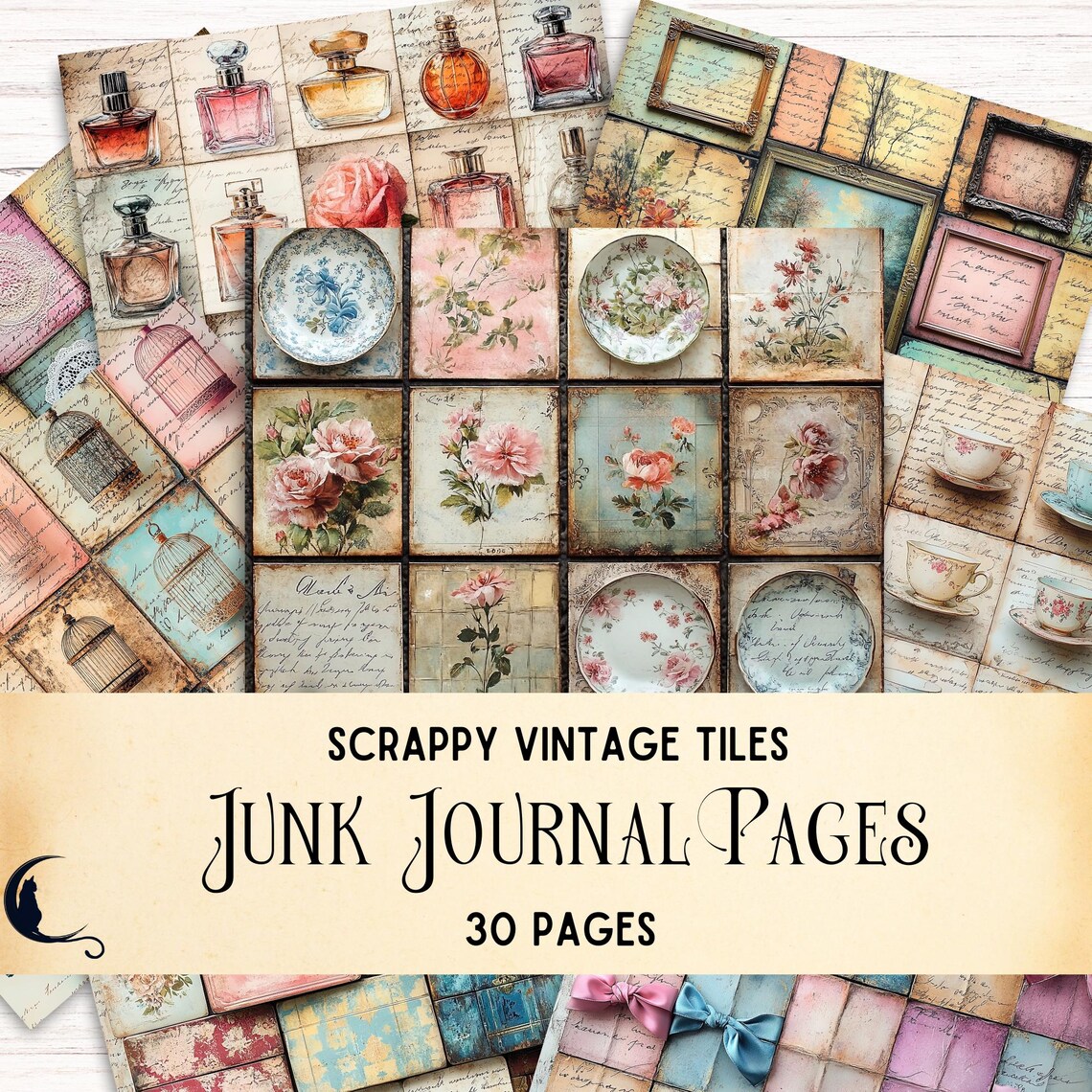 Scrappy Vintage Tiles Junk Journal Kit, Rustic Printable Digital ...