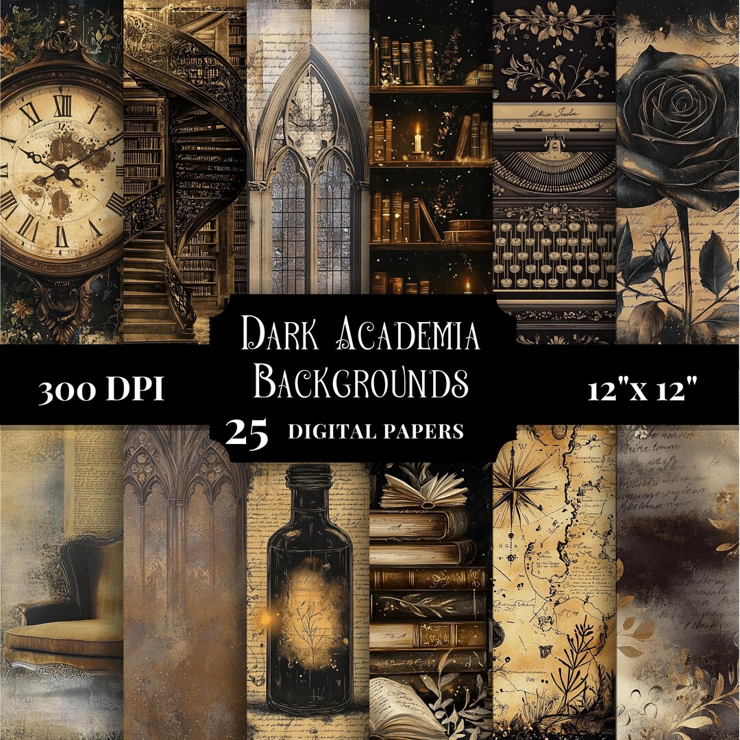 Dark Academia Digital Paper, Vintage Gothic Aesthetic Printable ...