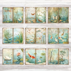 Junk Journal Kits Pond, Pond Water Digital Papers, Koi Fish, Dragonfly ...