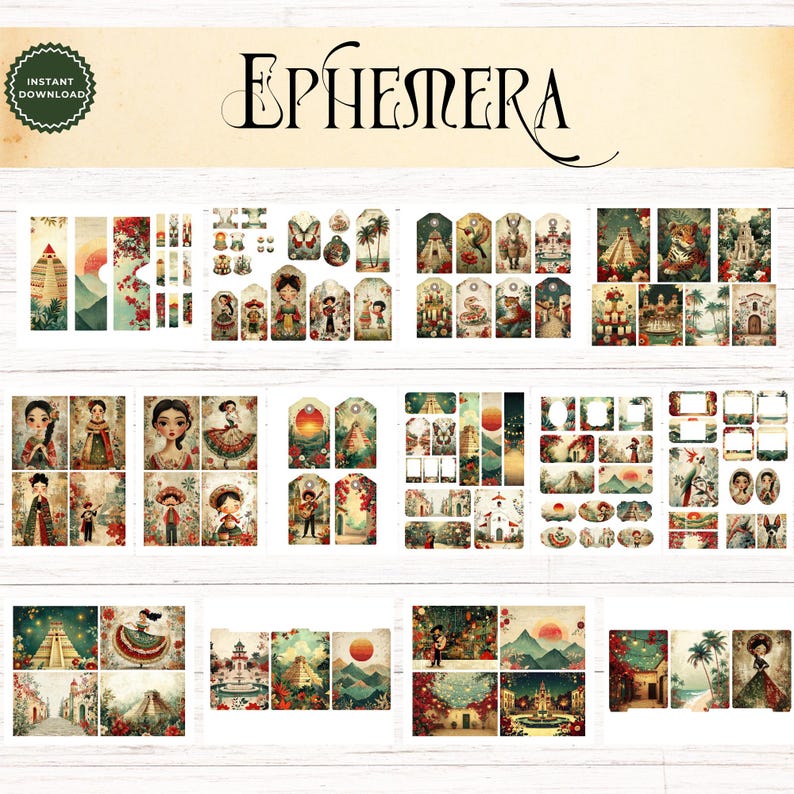 Vintage Mexico Junk Journal Ephemera Kit, Mexican Folk Art Ephemera ...