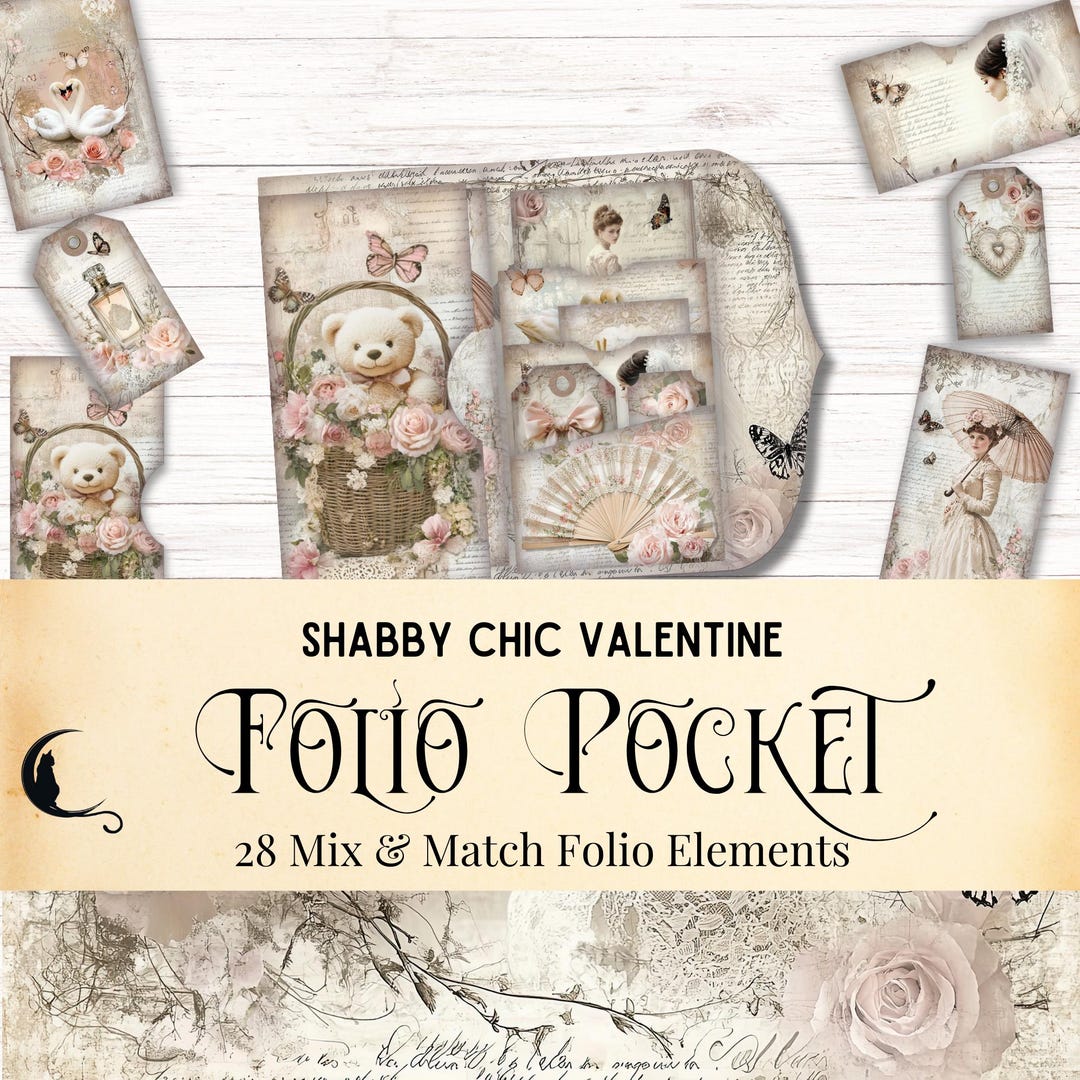 Shabby Chic Valentine's Day Junk Journal Folio Kit, Printable Pocket Ephemera, Vintage Victorian ...