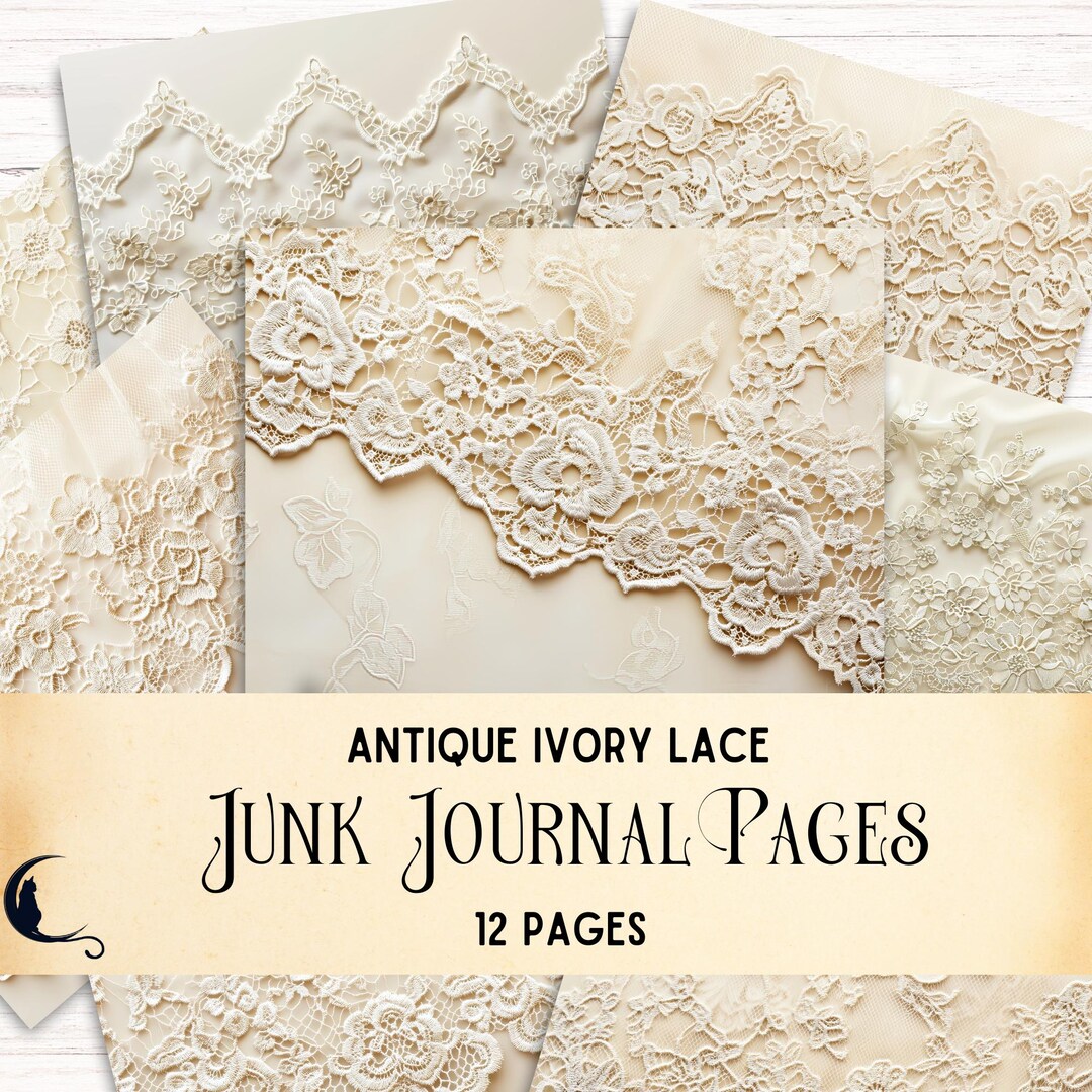 Ivory Lace Digital Paper Pack, Printable Scrapbook Kit, Vintage Lace ...