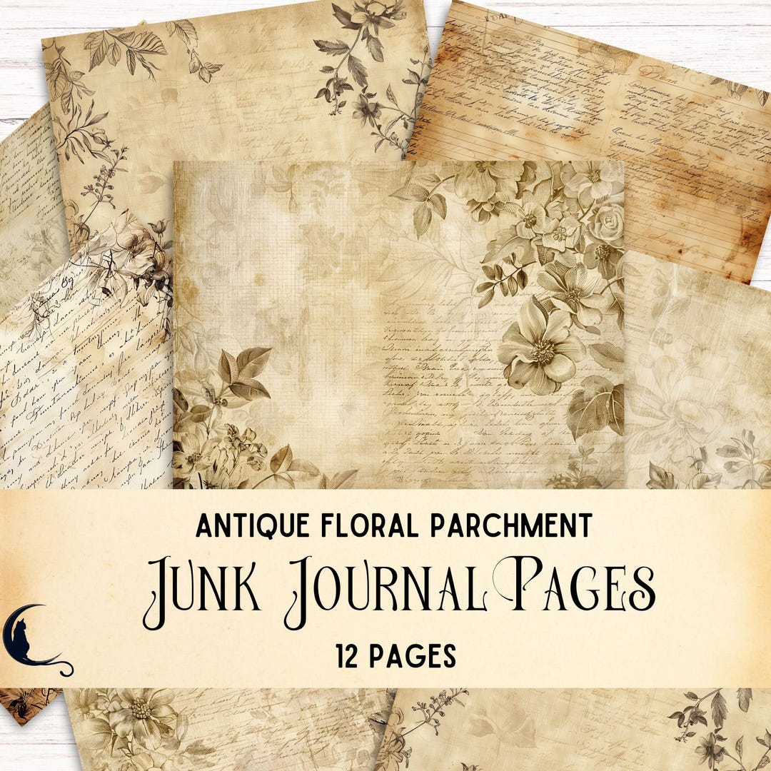 Antique Floral Parchment Junk Journal Pages Vintage Paper Aged ...
