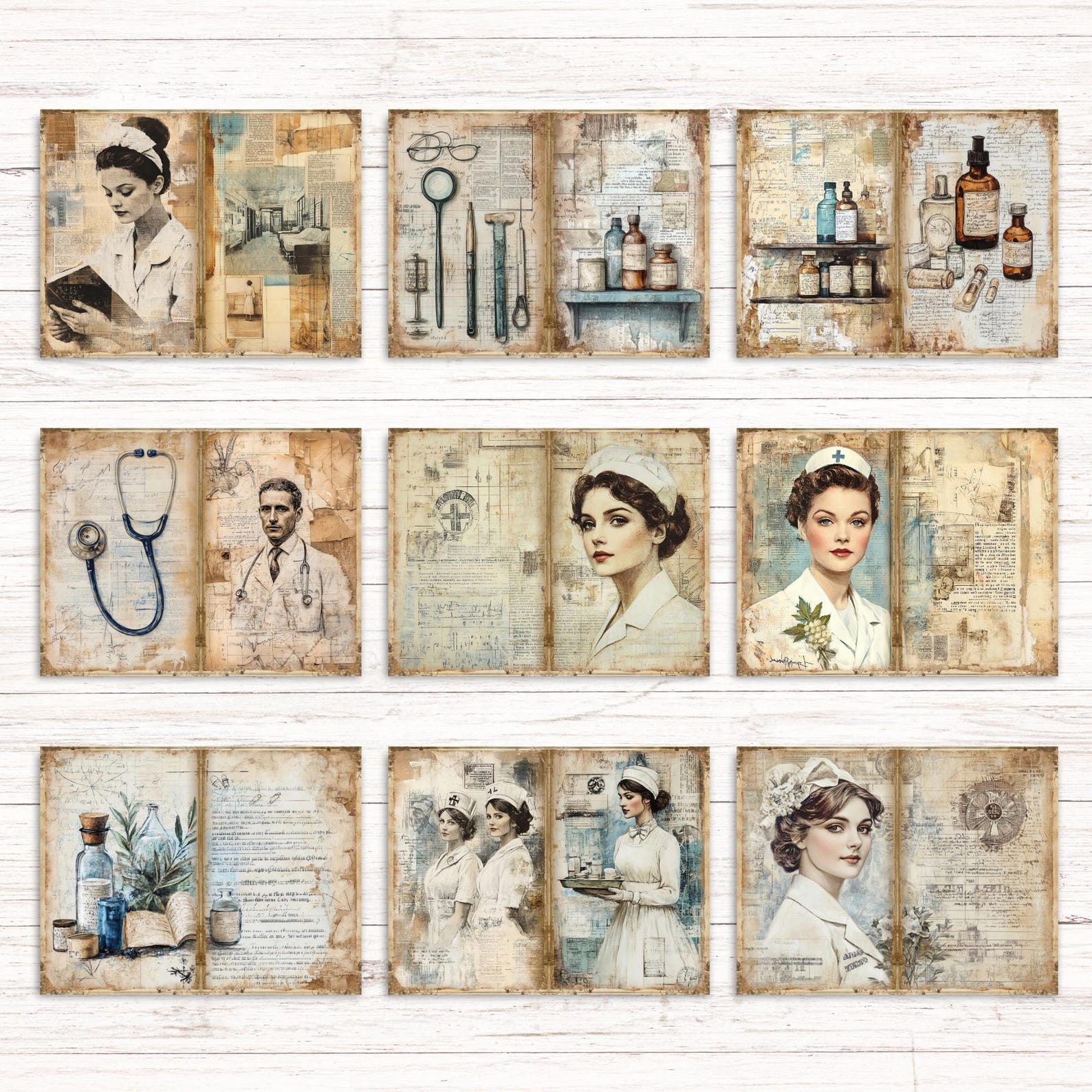 Nurse Junk Journal, Vintage Nurse Ephemera, Digital Collage, Medical ...