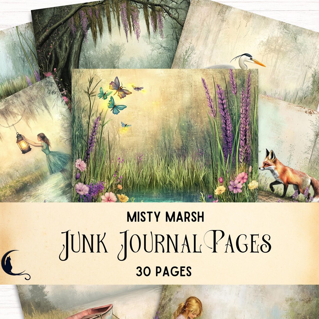 Misty Marsh Junk Journal Kit, Printable Nature Background Pages, Pond ...