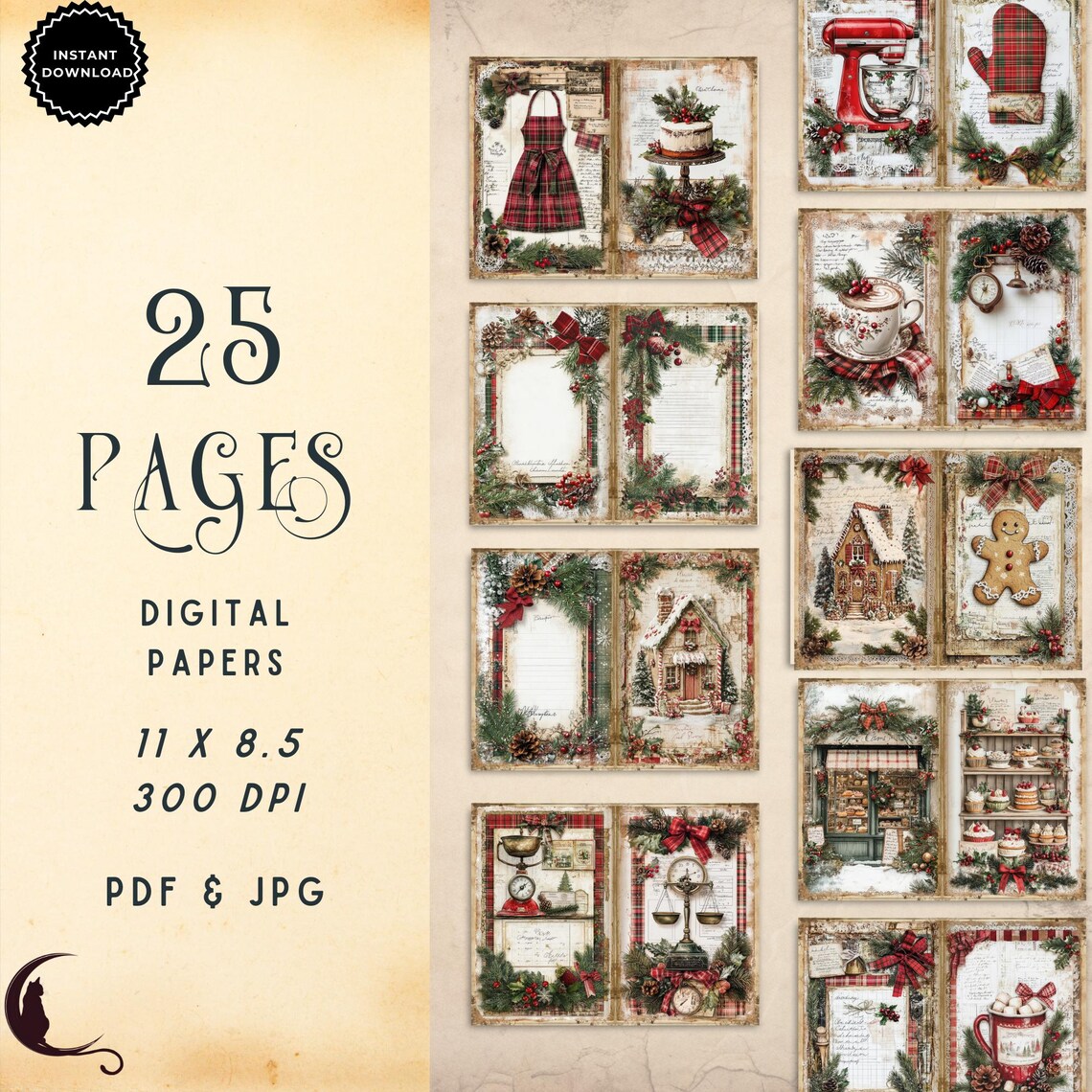Rustic Christmas Baking Junk Journal Pages, Holiday Bakery Printable ...