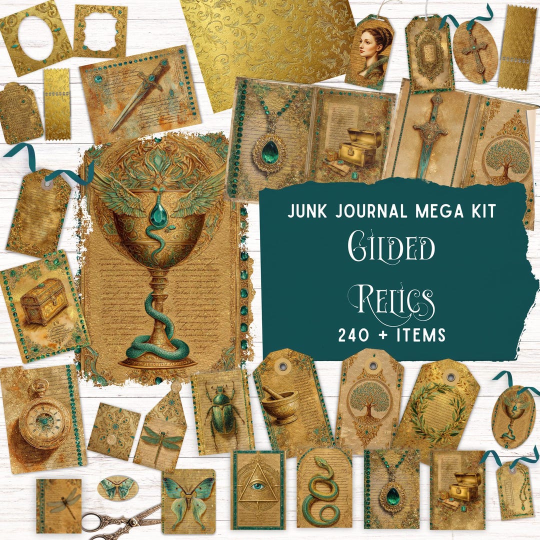 Gilded Relics Junk Journal Kit, Printable Folio Pocket, Arcane Occult ...