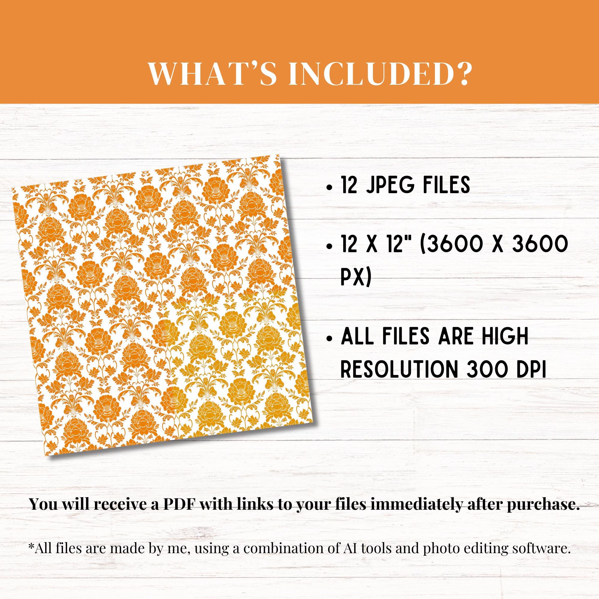 Seamless Orange Damask Digital Paper, Stylish Vintage Victorian ...