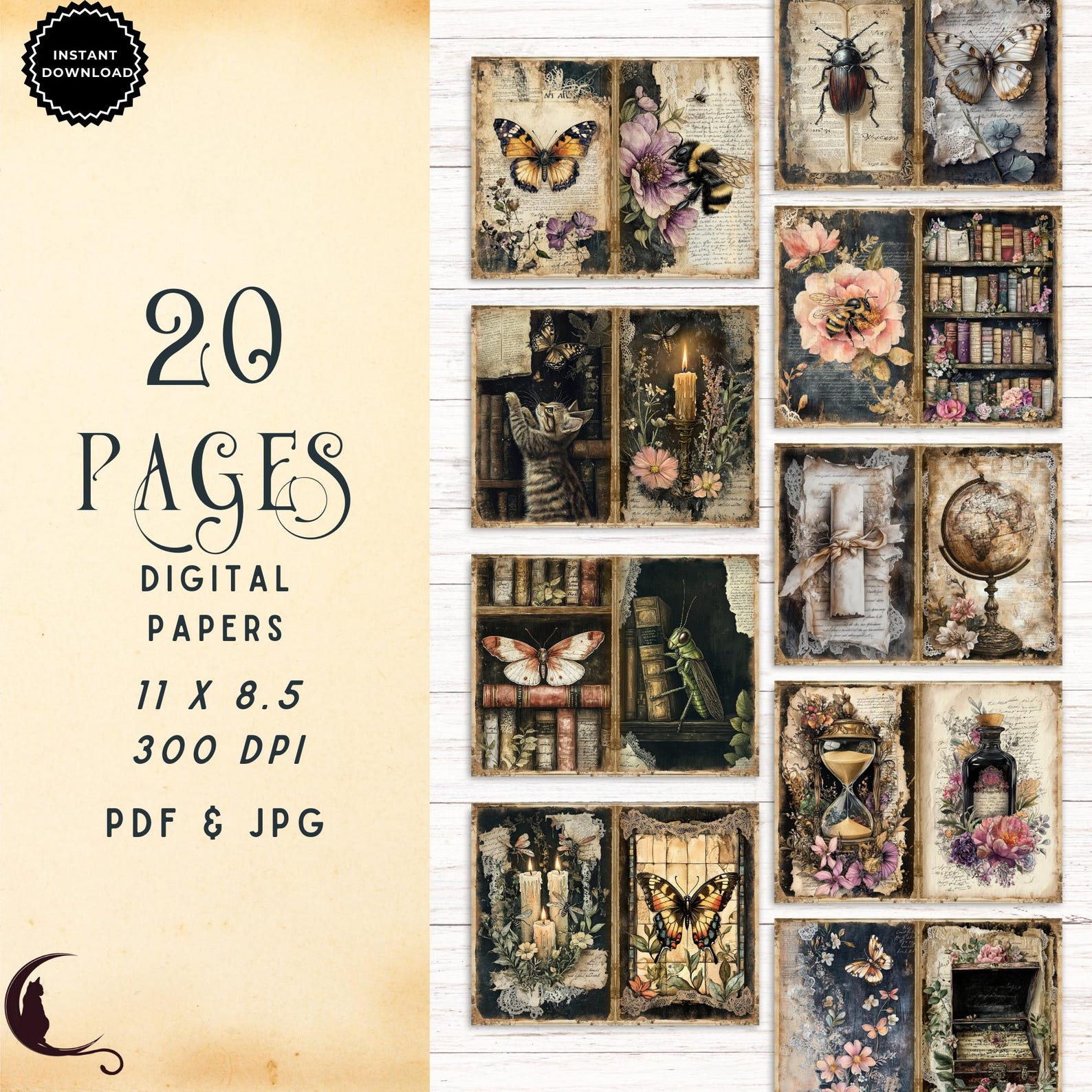 Library of Curiosities Junk Journal Kit, Printable Vintage Insect ...