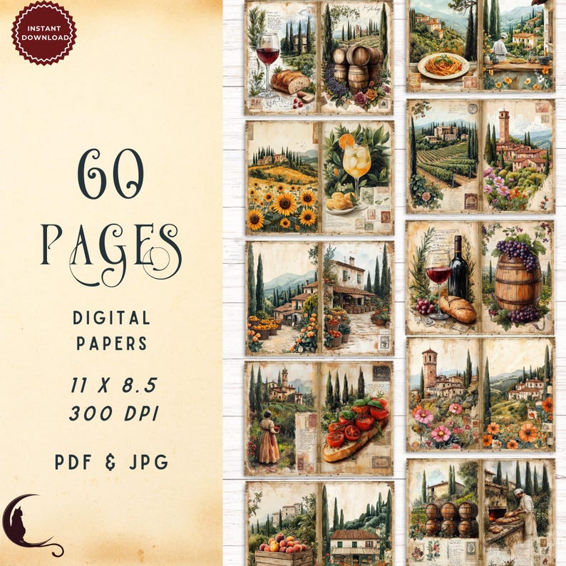 Tuscan Countryside Junk Journal Kit, Printable Folio Pocket, Vintage ...