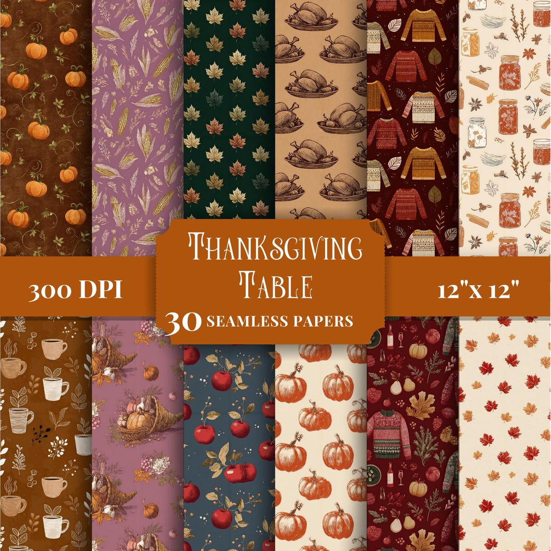 Seamless Thanksgiving Digital Paper, Cozy Fall Patterns, Autumn Leaves ...