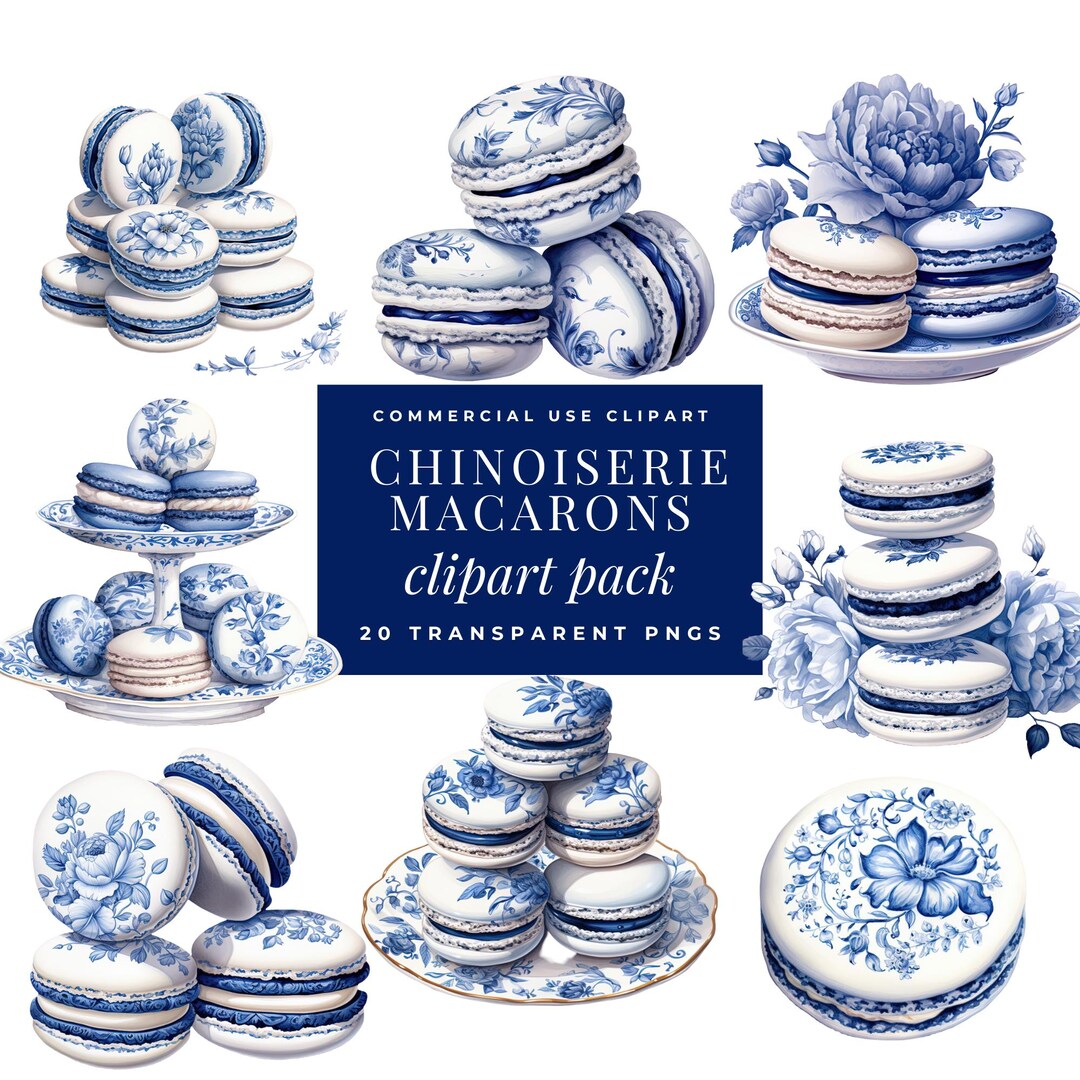 Chinoiserie Macarons Clipart, Watercolor Tea Time Clipart, Chinoiserie ...