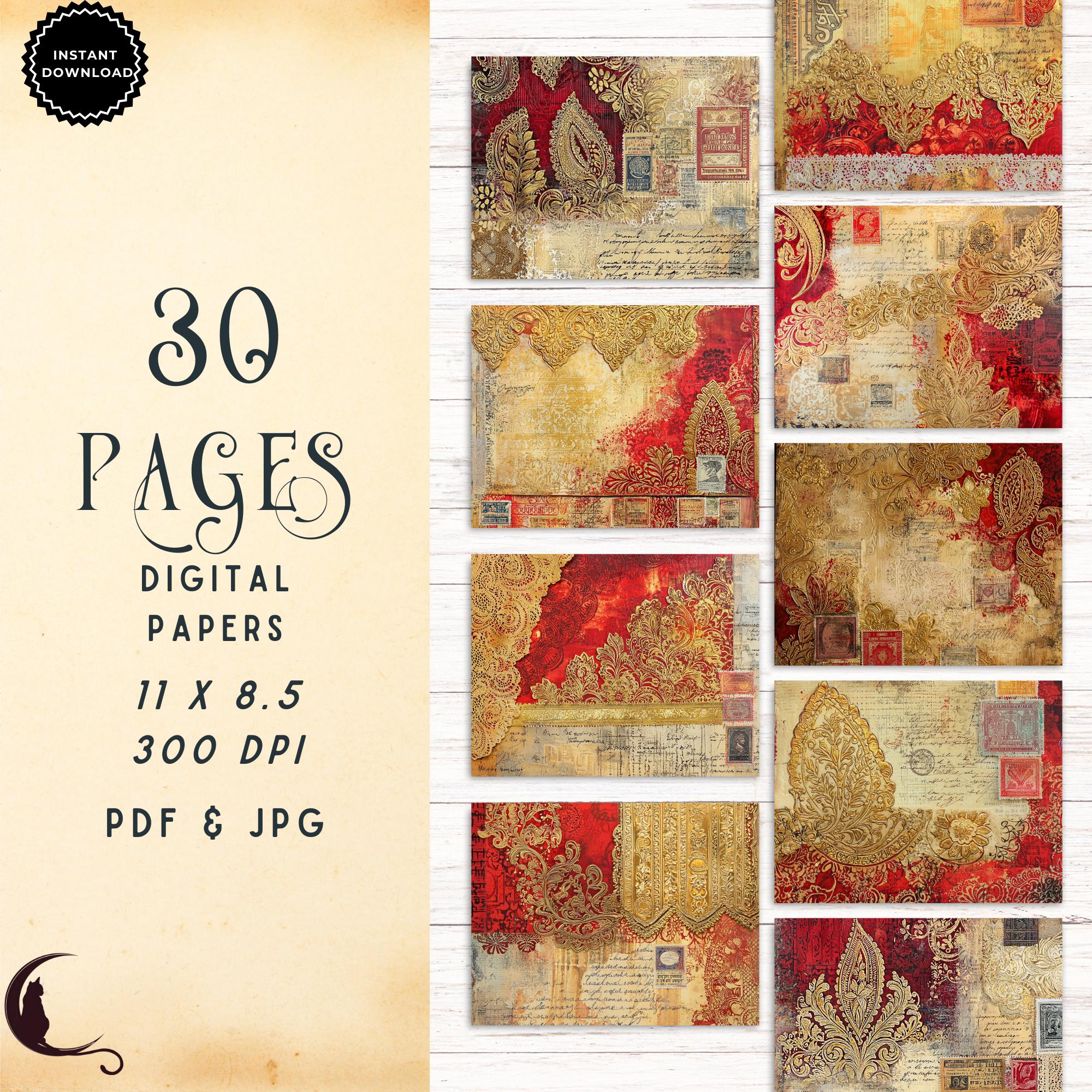 Vintage Indian Sari Scraps Collage Junk Journal Pages Antique Scrapbook ...