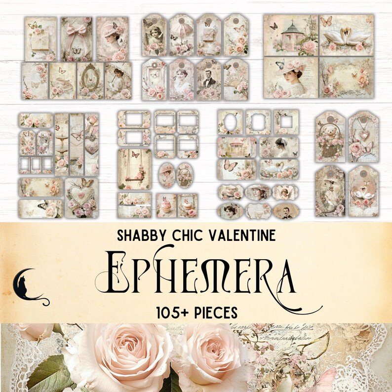 Shabby Chic Valentine's Day Ephemera Kit, Printable Ephemera, Vintage ...