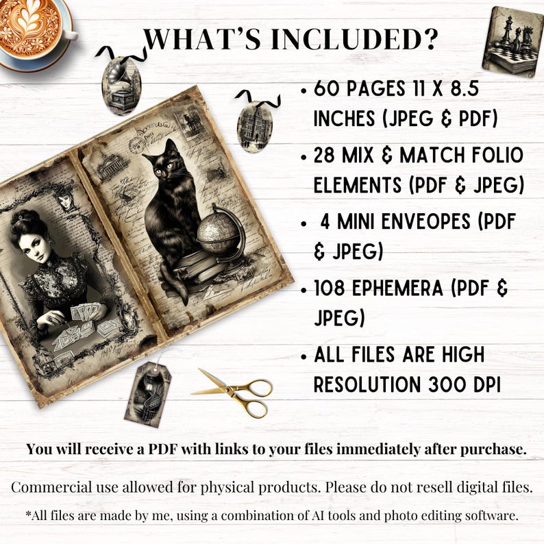 Dark Academia Junk Journal Kit, Printable Pocket Folio, Victorian ...