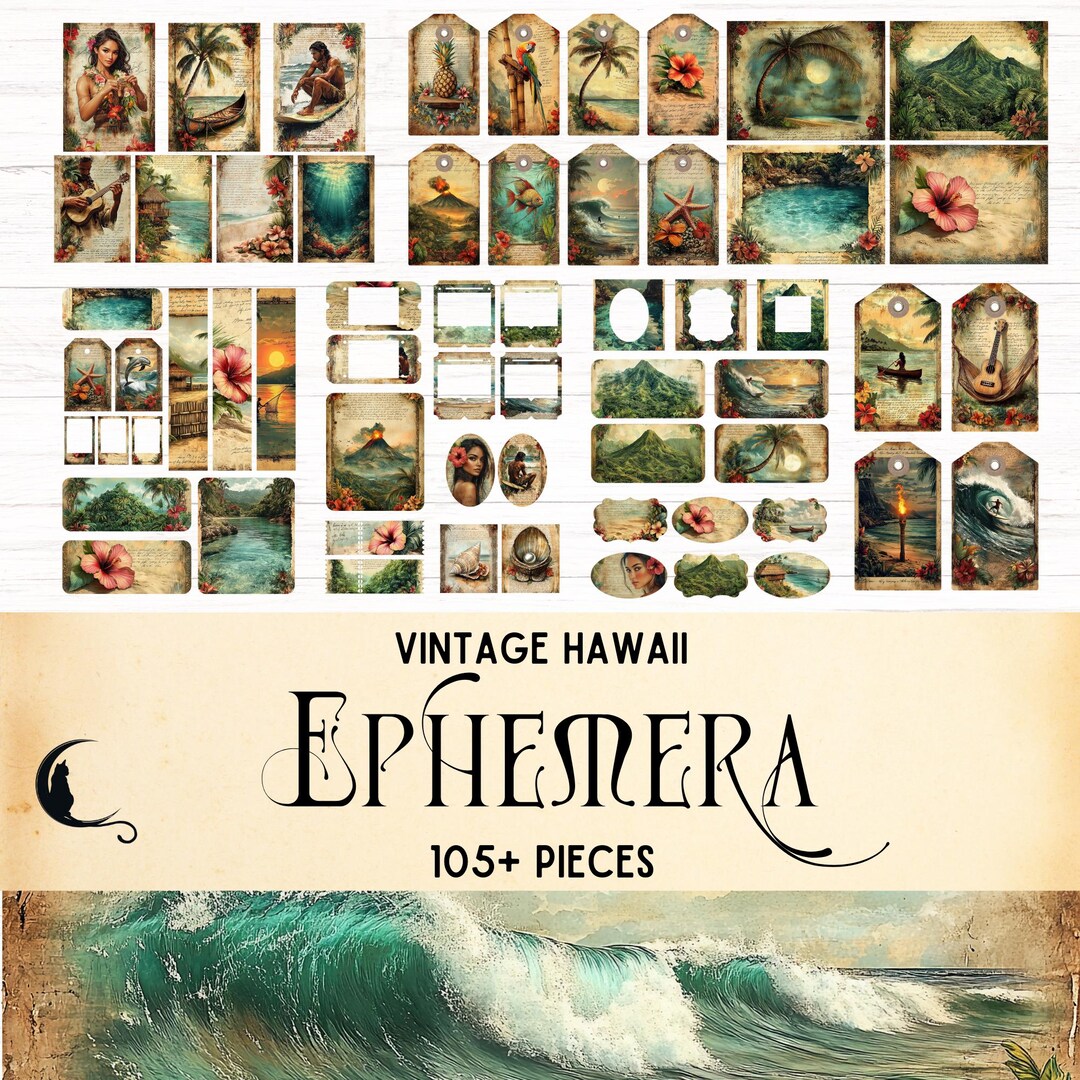 Vintage Hawaii Junk Journal Ephemera Kit, Printable Tropical Paradise ...