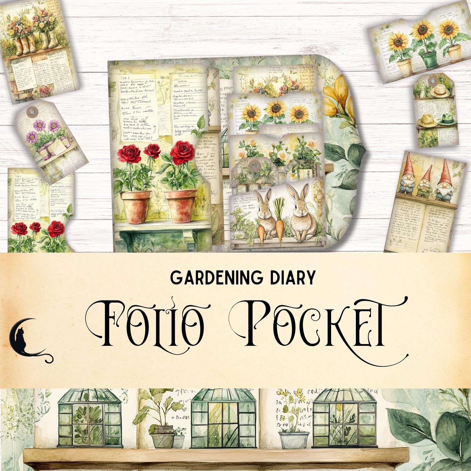 Gardening Diary Junk Journal Folio Kit, Digital Ephemera, Printable ...