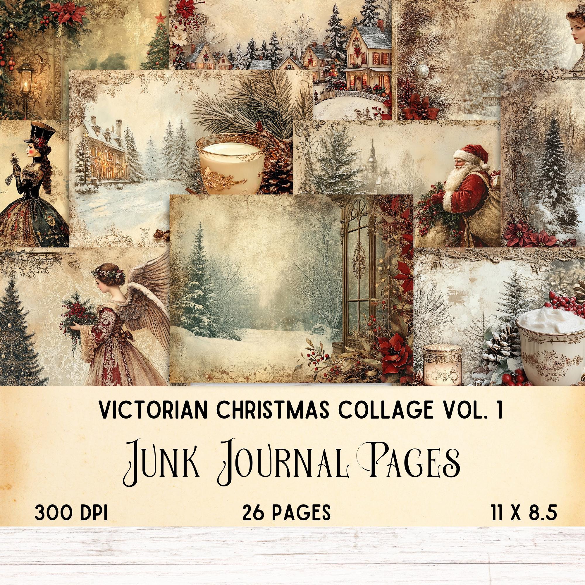 Victorian Christmas Collage Junk Journal, Vintage Ephemera, Festive ...