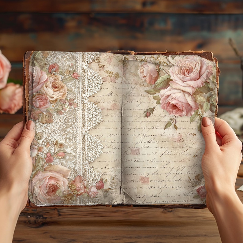 Antique Love Letters & Lace Digital Paper, Vintage Junk Journal ...