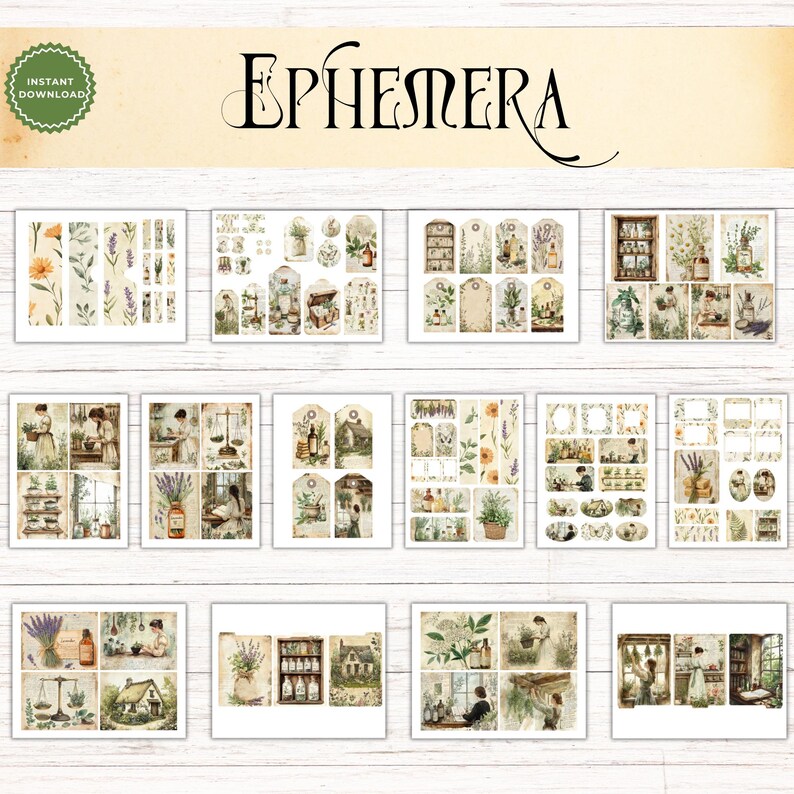 Herbal Apothecary Junk Journal Kit, Printable Folio Pocket, Cottagecore ...