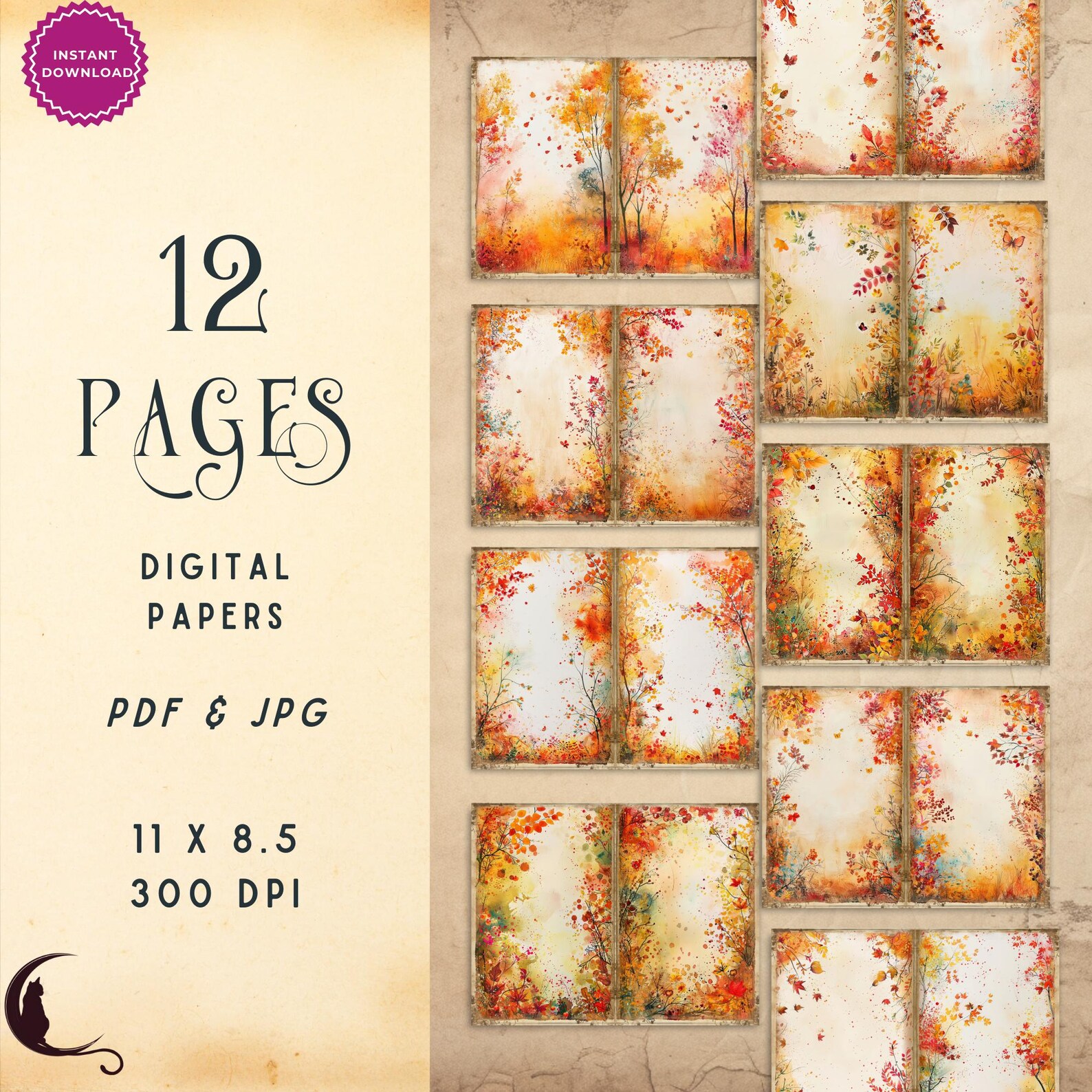 Colorful Autumn Borders Junk Journal Pages, Digital Fall Scrapbook ...