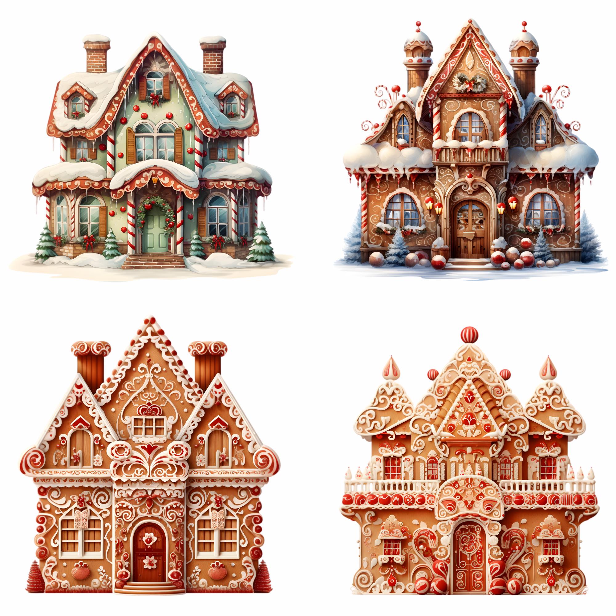 Vintage Gingerbread Houses Christmas Clipart Commercial Use Instant ...
