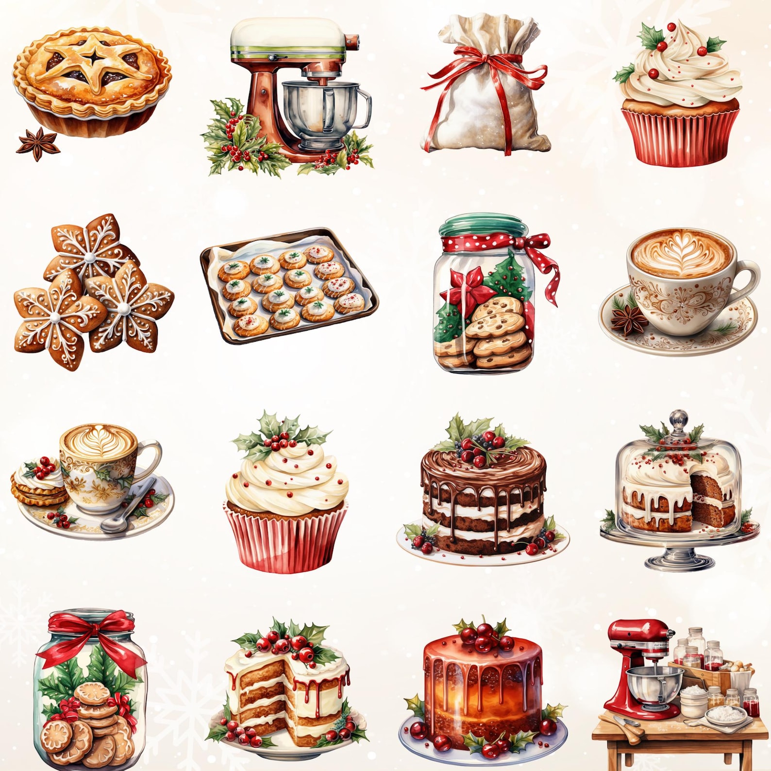 Retro Christmas Bakery Clipart, Commercial Use, Retro Handdrawn Baking ...