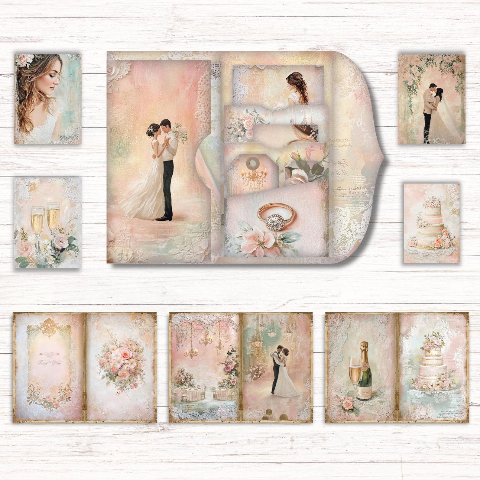 Pastel Wedding Junk Journal Kit, Printable Folio Kit, Shabby Chic ...