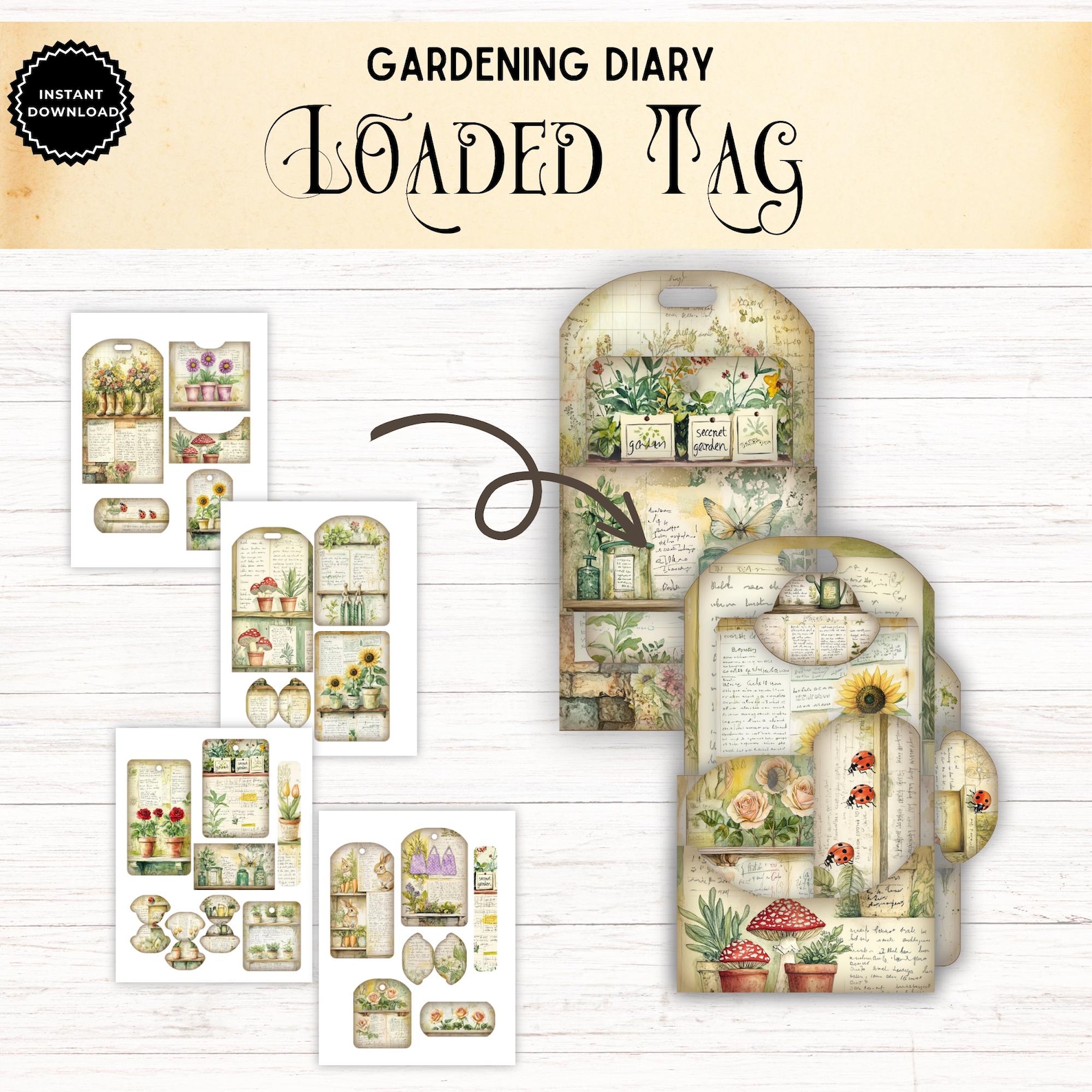 Gardening Diary Kit Loaded Tags, Printable Junk Journal Ephemera ...