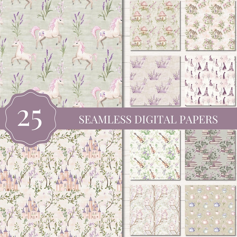 Seamless Fairytale Digital Paper, Enchanted Storybook Linen Texture ...