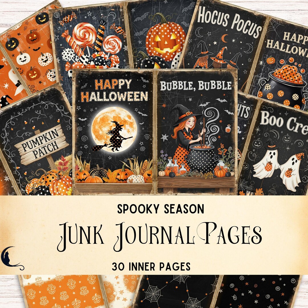 Spooky Season Junk Journal Kit, Printable Halloween Ephemera, Whimsical ...