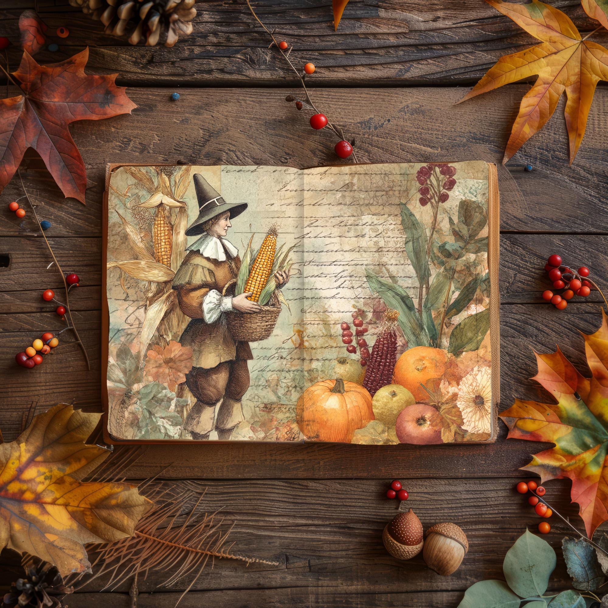 Thanksgiving Collage Junk Journal Kit, Autumn Harvest Digital Paper ...