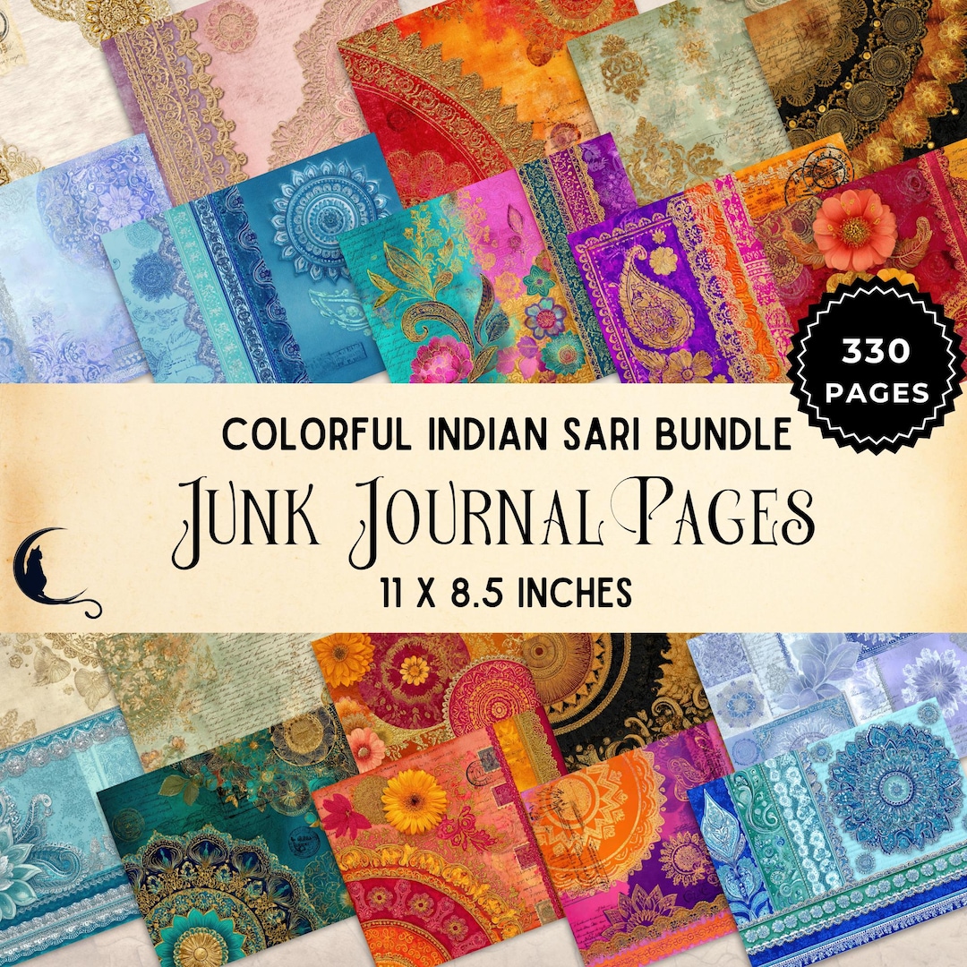 Colorful Indian Sari Scraps Collage Junk Journal Bundle, Printable ...