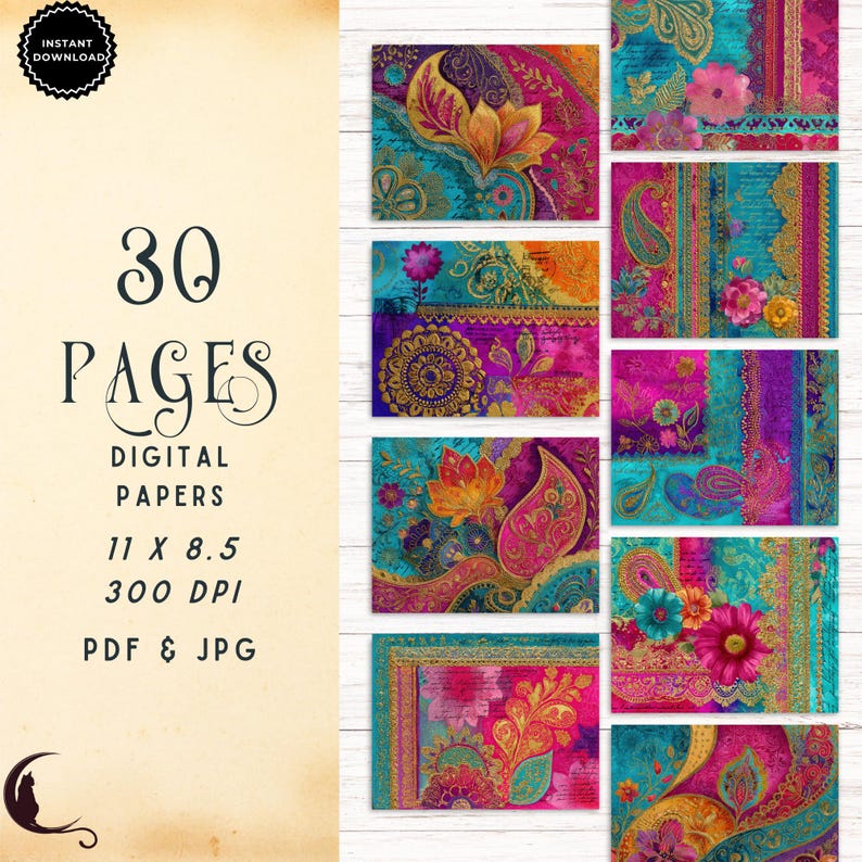 Colorful Indian Sari Scraps Collage Junk Journal Kit Printable Digital ...