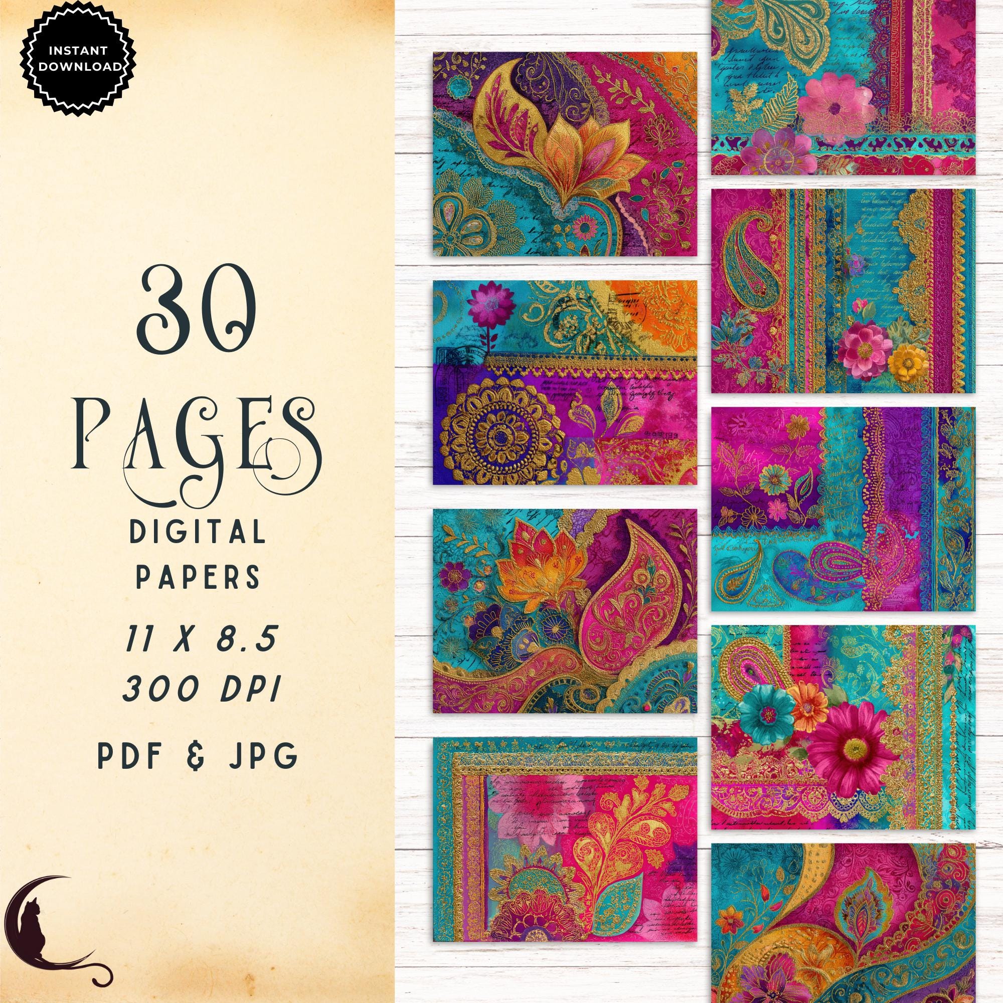 Colorful Indian Sari Scraps Collage Junk Journal Kit Printable Digital ...
