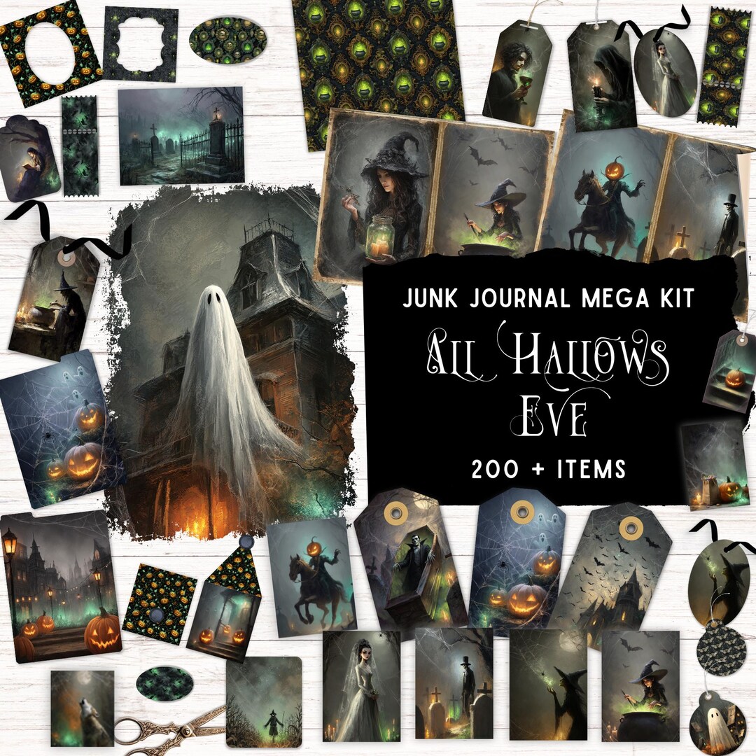 All Hallows Eve Junk Journal Kit, Pocket Folio, Spooky Gothic Halloween ...