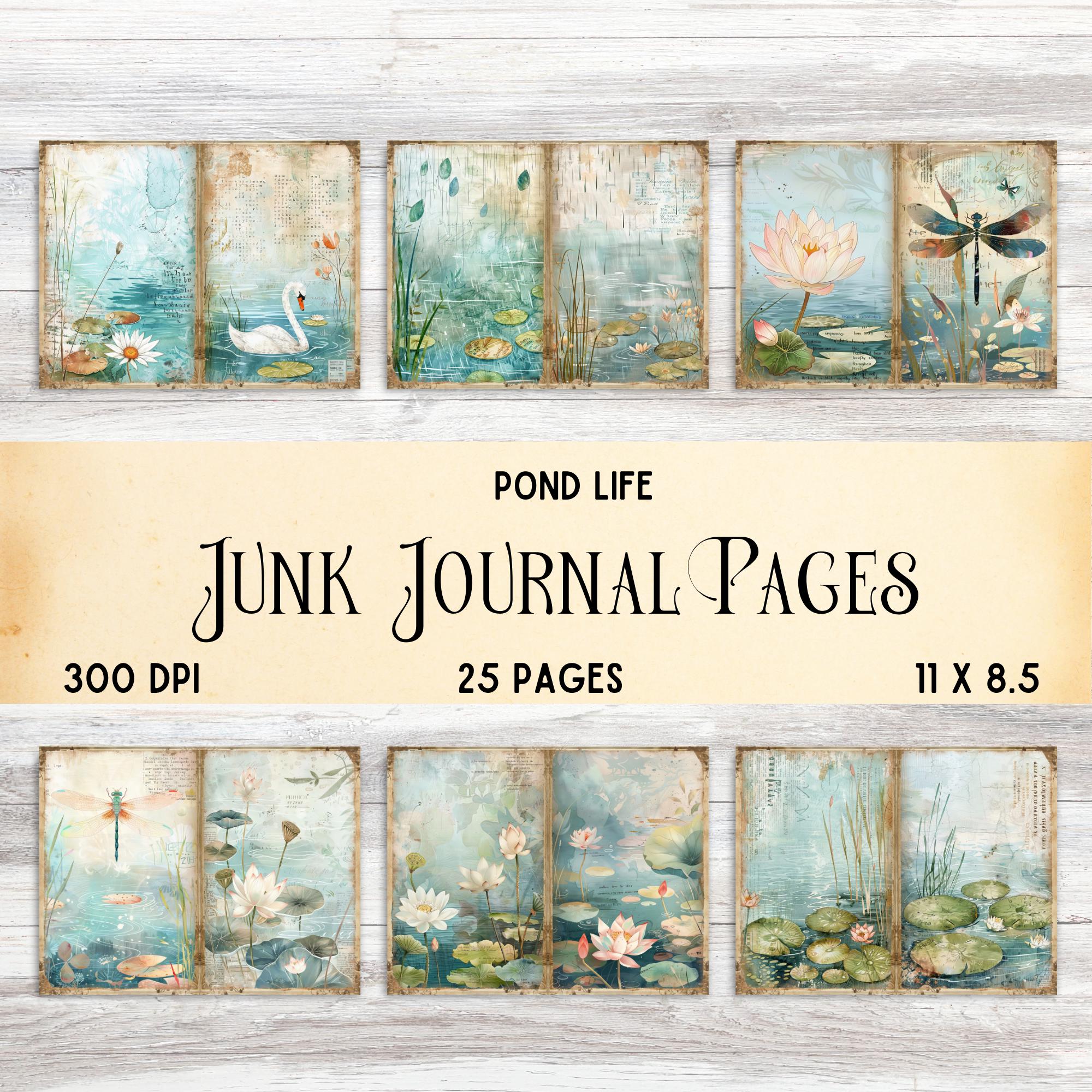 Junk Journal Kits Pond, Pond Water Digital Papers, Koi Fish, Dragonfly ...