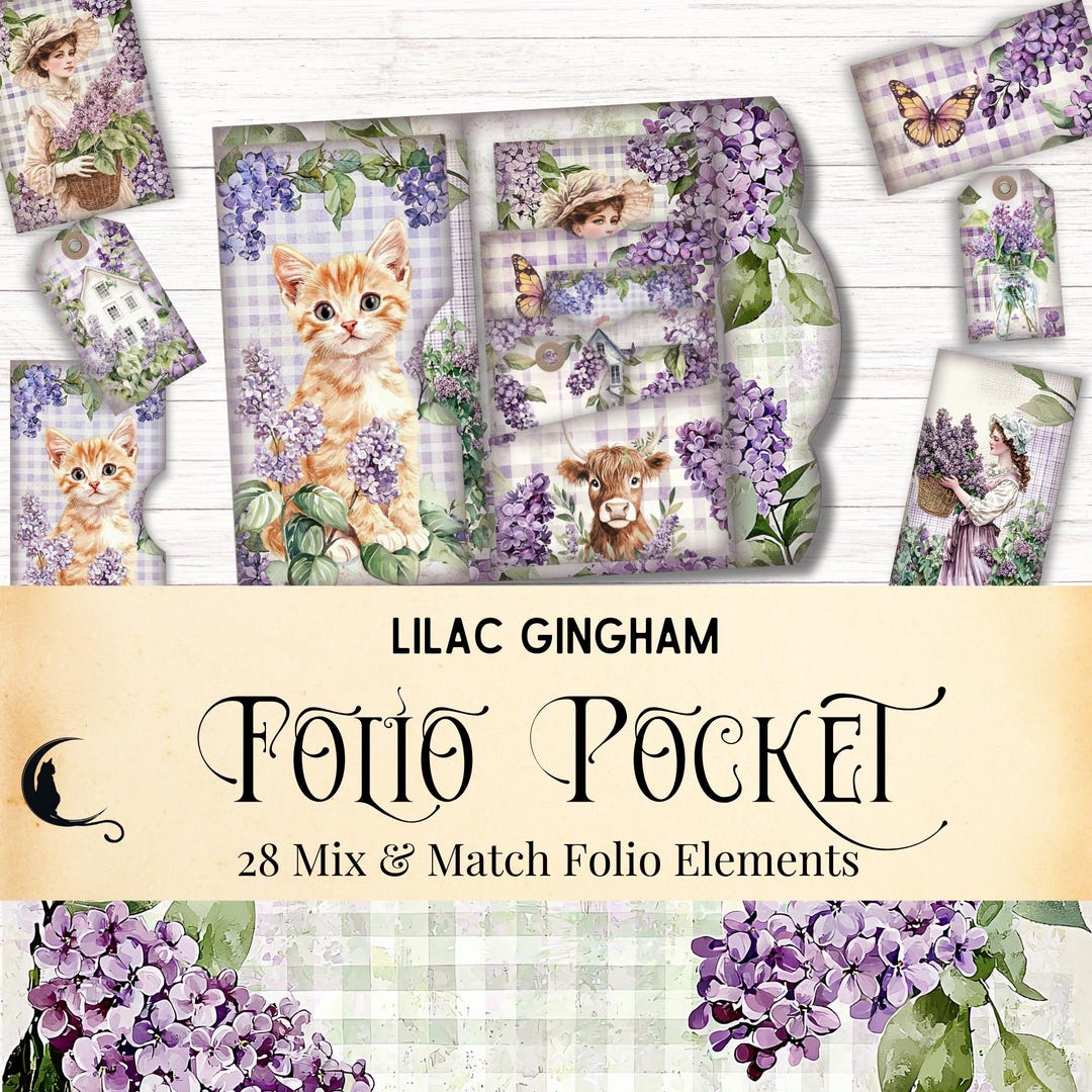 Gingham Lilac Junk Journal Folio Kit, Floral Shabby Vintage Victorian ...