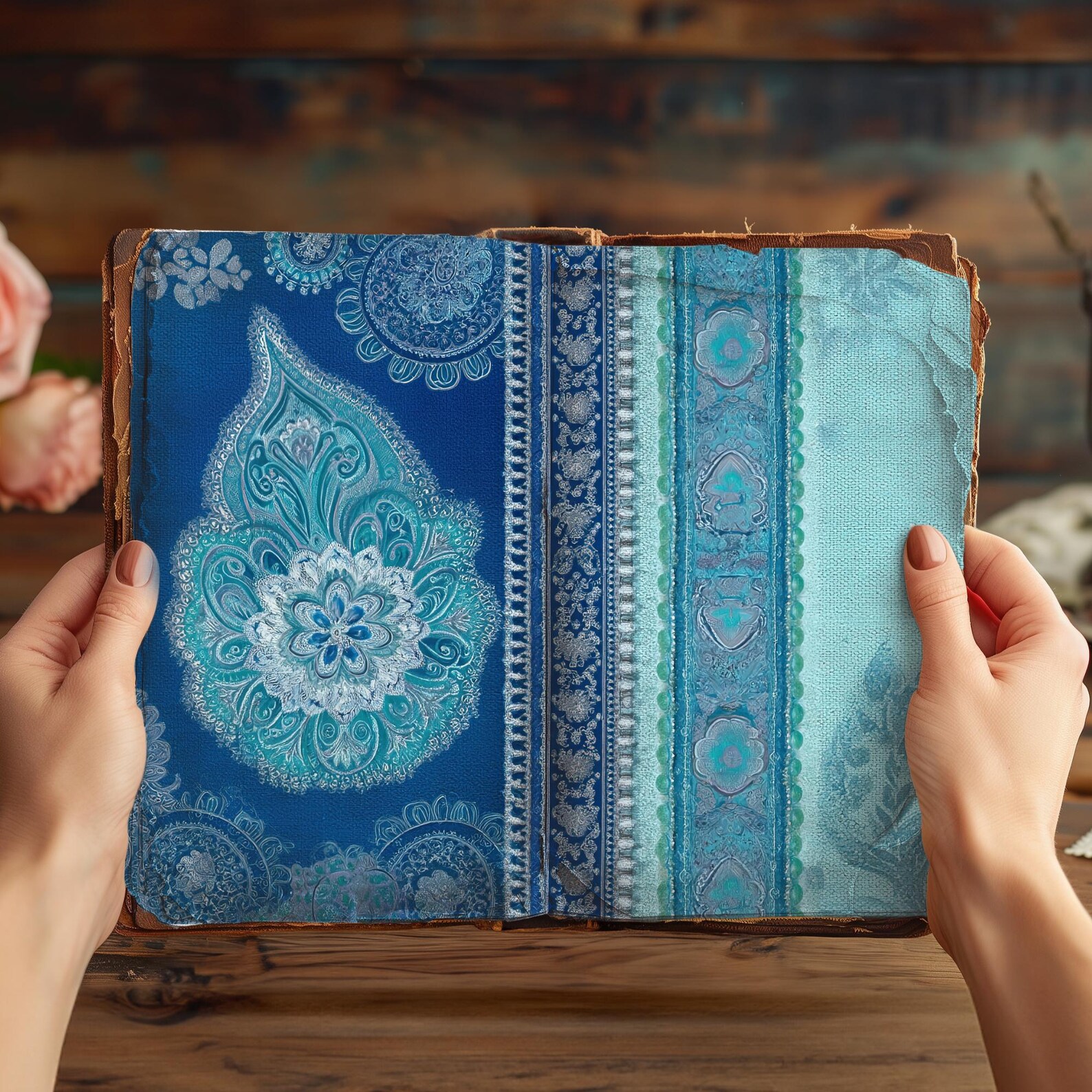Blue Green Indian Collage Junk Journal Kit, Printable Digital Scrapbook ...