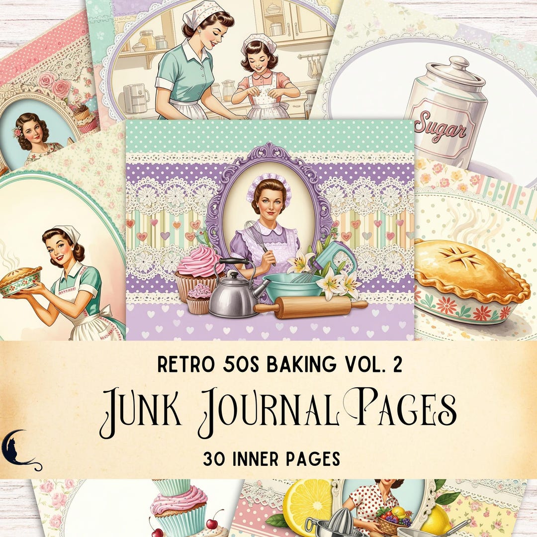 Retro 50s Baking Junk Journal Kit, 1950s Kitchen Scrapbook Pages ...