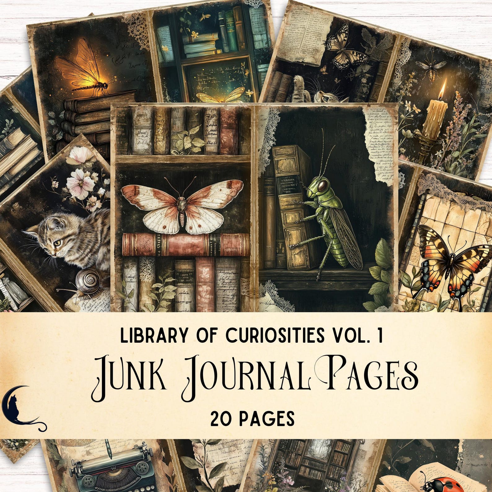 Library of Curiosities Junk Journal Kit, Printable Vintage Insect ...
