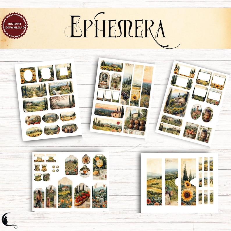 Tuscan Countryside Junk Journal Kit, Printable Folio Pocket, Vintage ...