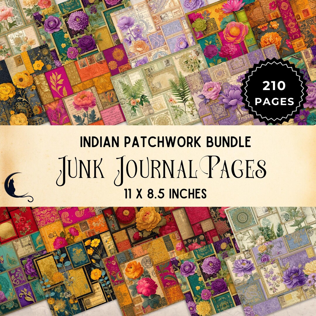 Indian Patchwork Junk Journal Pages, Printable Vintage Boho Ephemera ...