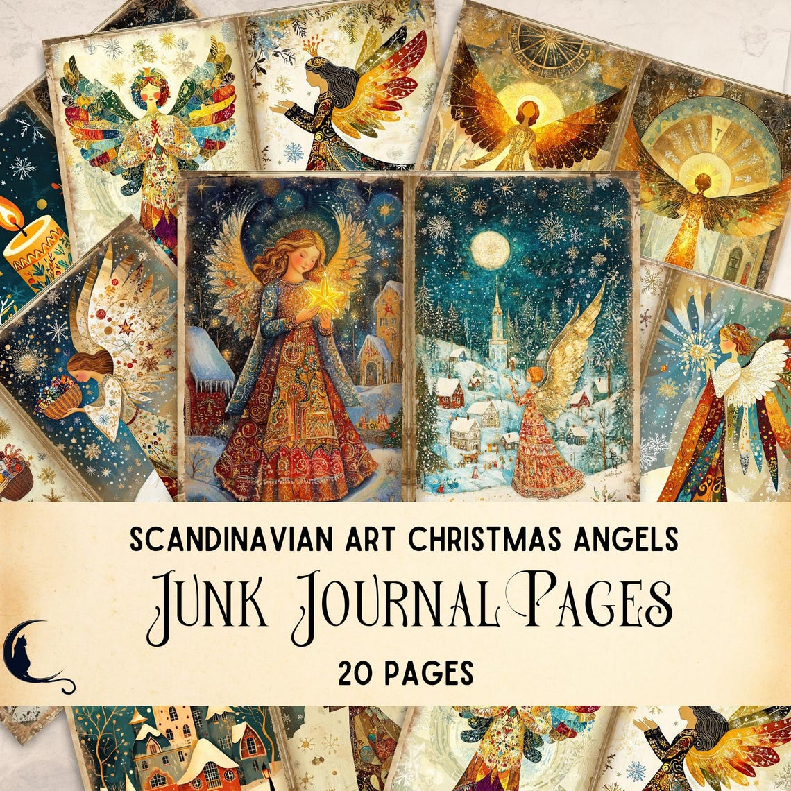Scandinavian Christmas Junk Journal Pages, Folk Art Digital ...