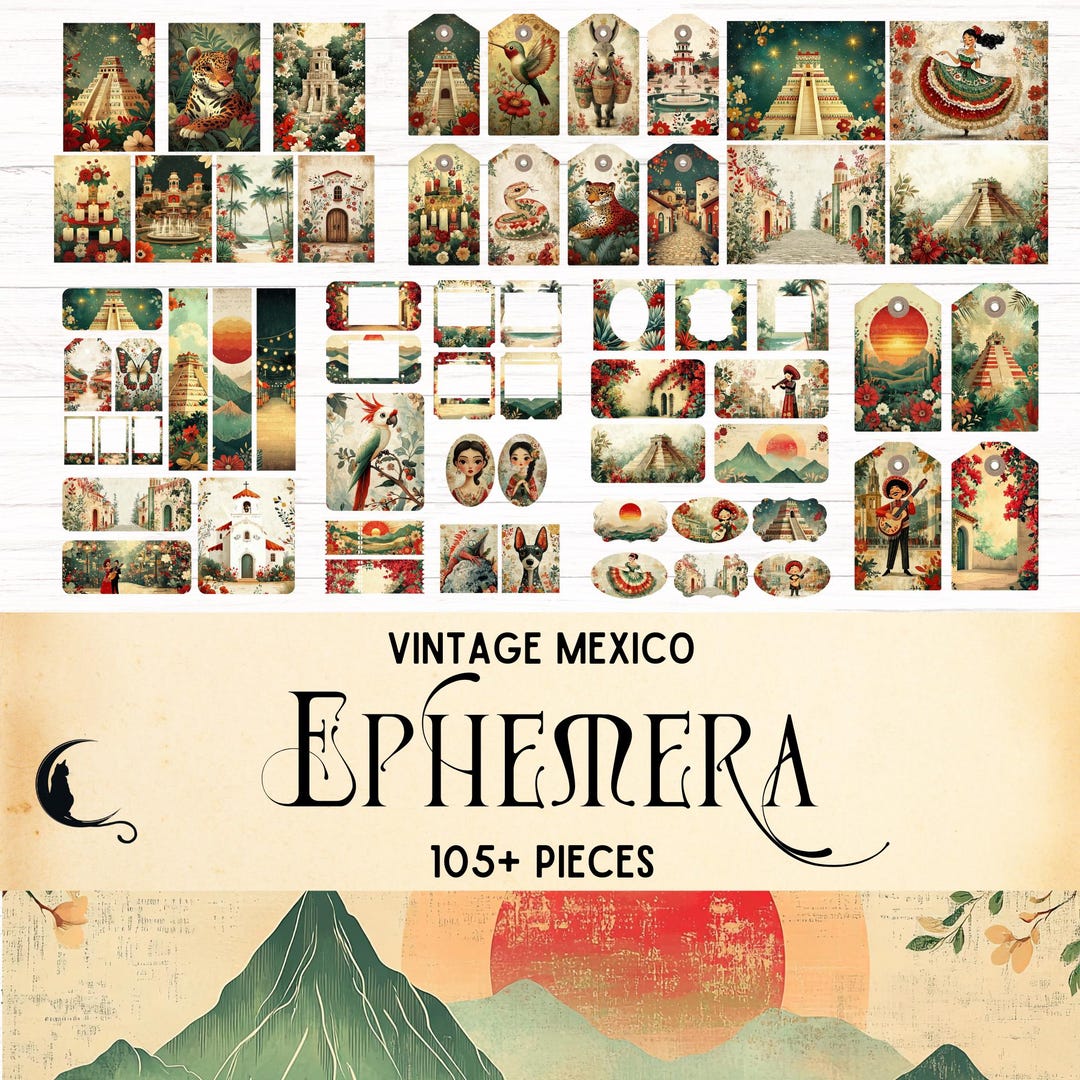 Vintage Mexico Junk Journal Ephemera Kit, Mexican Folk Art Ephemera ...