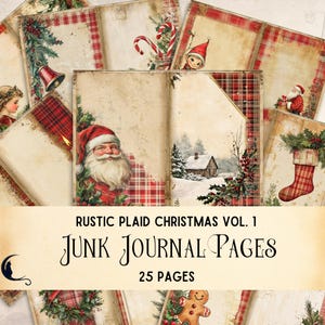 Rustic Red Vintage Plaid Christmas Junk Journal Pages, Tartan Plaid ...