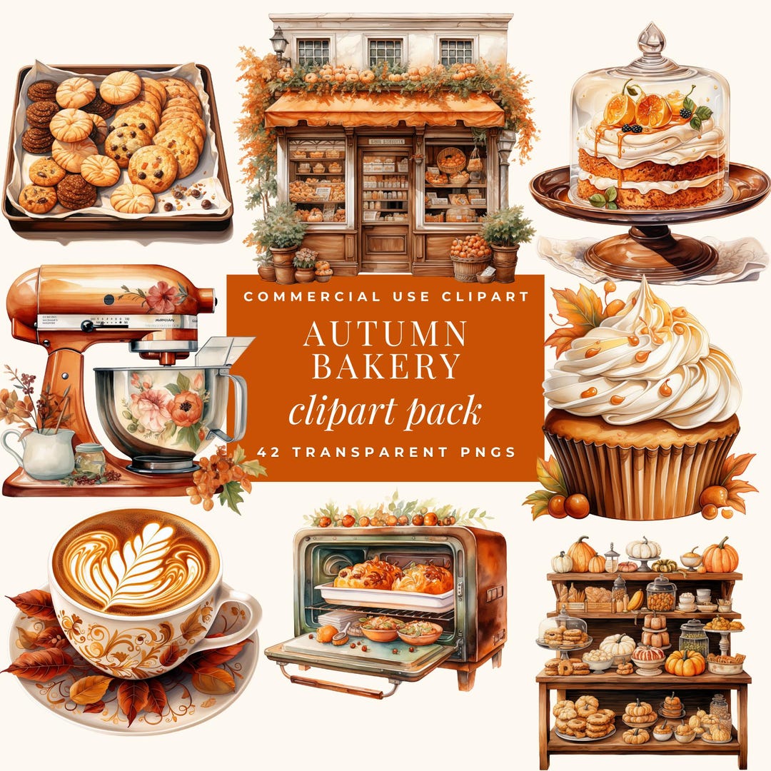 Autumn Bakery Clipart, Coffee Lover PNG, Autumn Treats, Watercolor ...