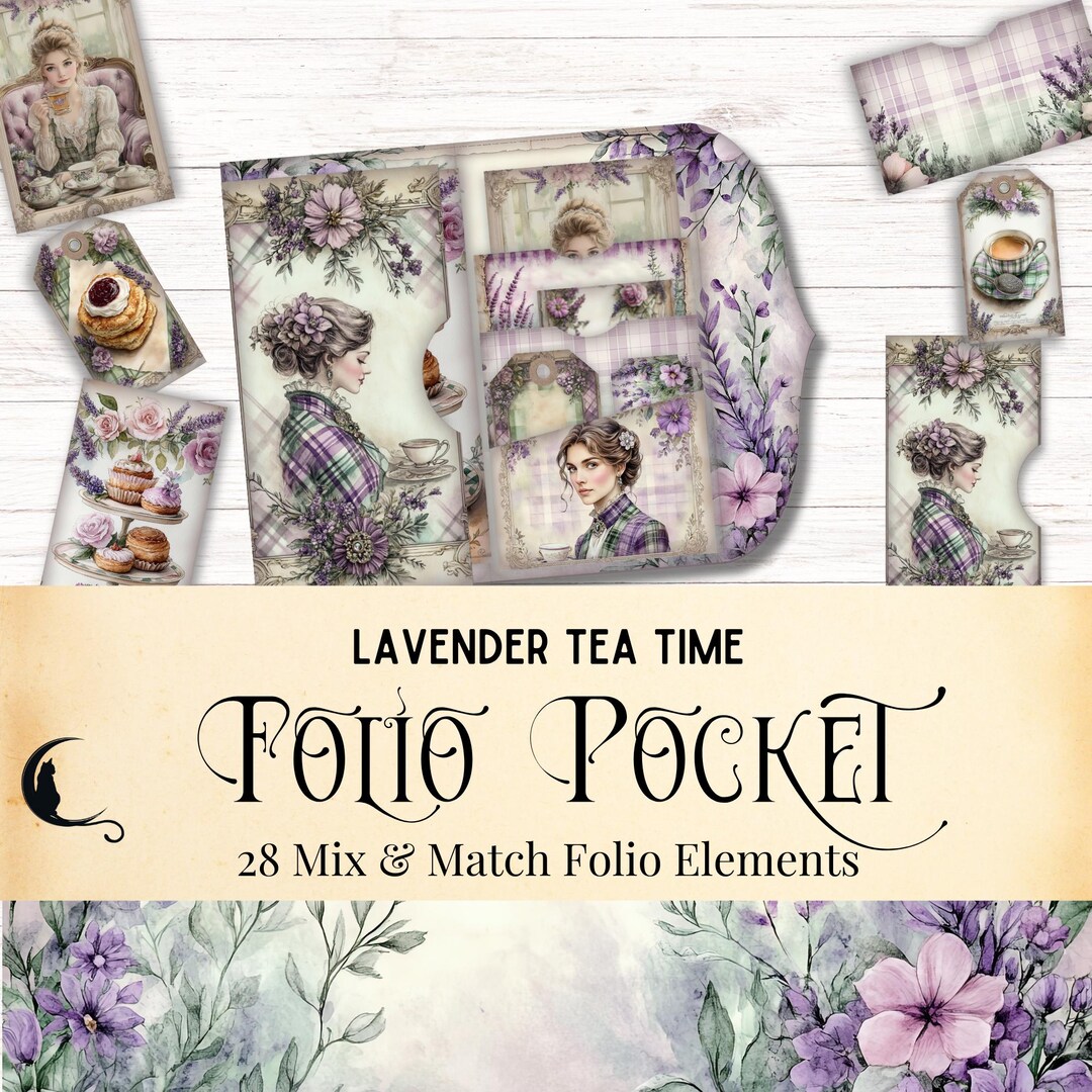 Lavender Tea Time Junk Journal Folio Kit, Printable Pocket Ephemera ...