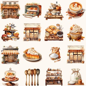 Autumn Bakery Clipart, Coffee Lover PNG, Autumn Treats, Watercolor ...