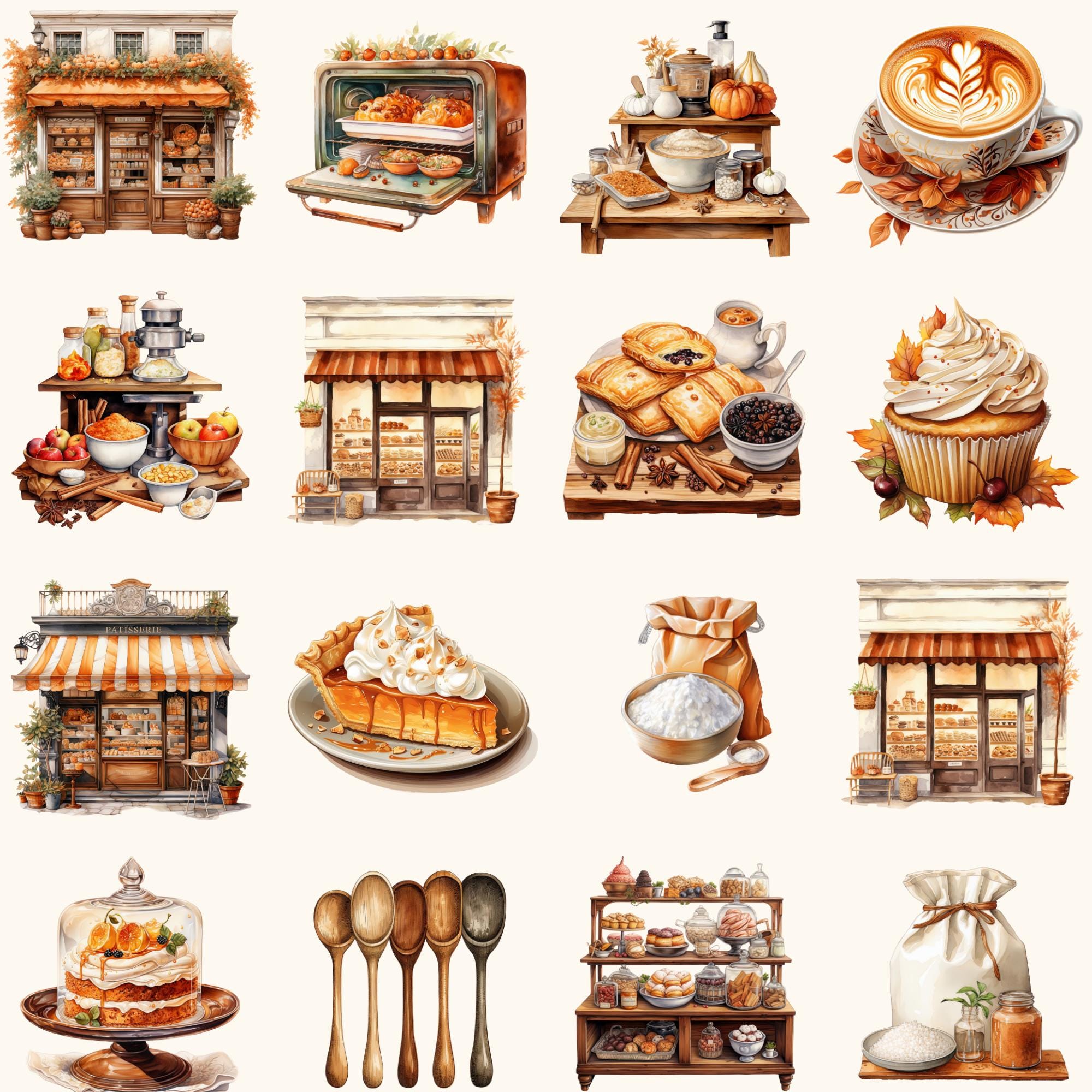 Autumn Bakery Clipart, Coffee Lover PNG, Autumn Treats, Watercolor ...